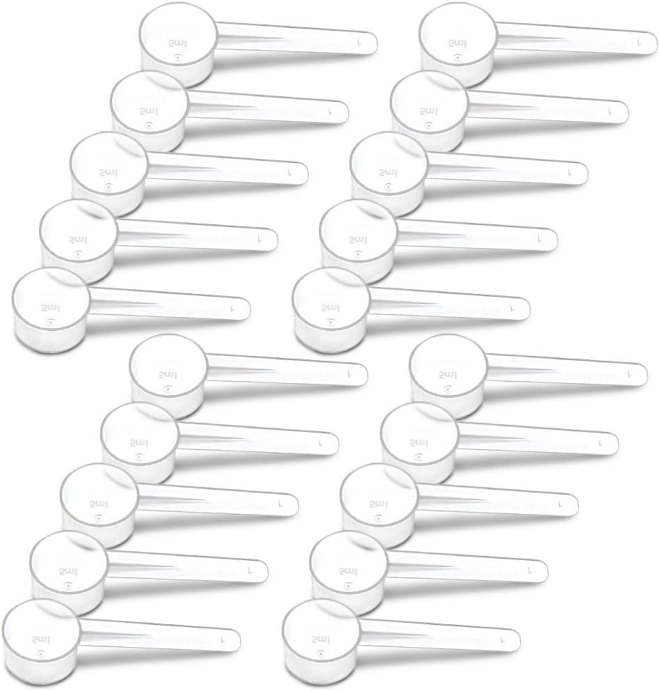 Amazon.com: 20 Measuring Spoons Set with Short Handle - 1 Teaspoon (5 ML) Clear Plastic Scoops ...