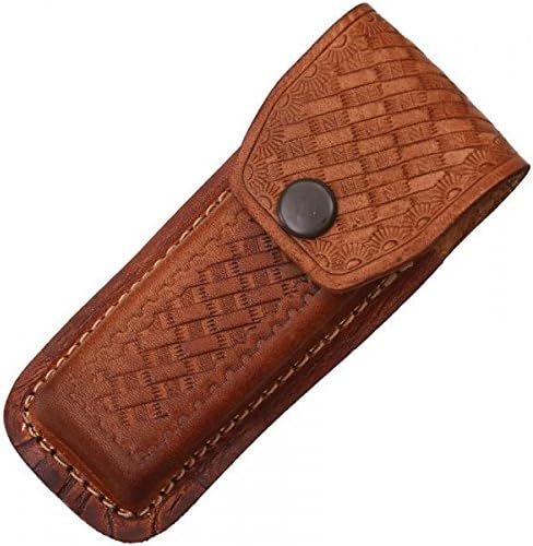 Sheath Folding Knife Sheath, Brown leather w/ embossed basketweave, 4.5 ...