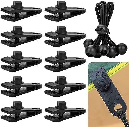 20 PCS Upgrade Large Tarp Clips with Ball Bungee Cords Locking Thumb ...