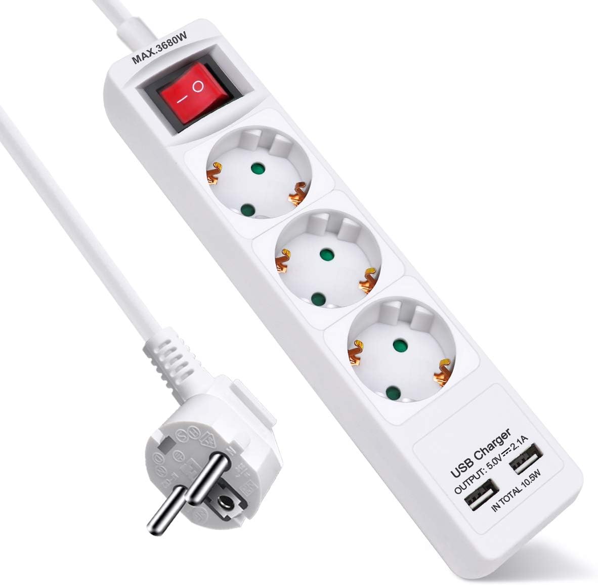 Steckdosenleiste 8 n 1 Mehrfachsteckdose mit USB, 3680W Steckerleiste ...