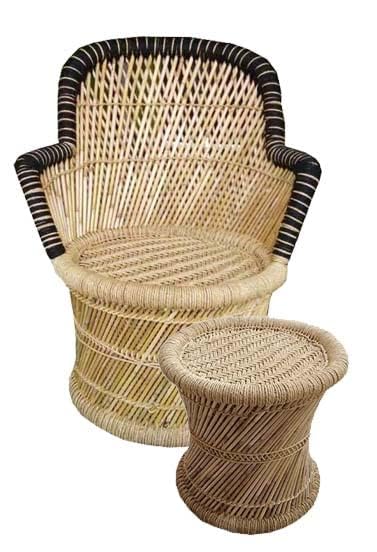 SHIVERO HOMES Natural and Handmade Bamboo Weaving Mudda Chair with ...