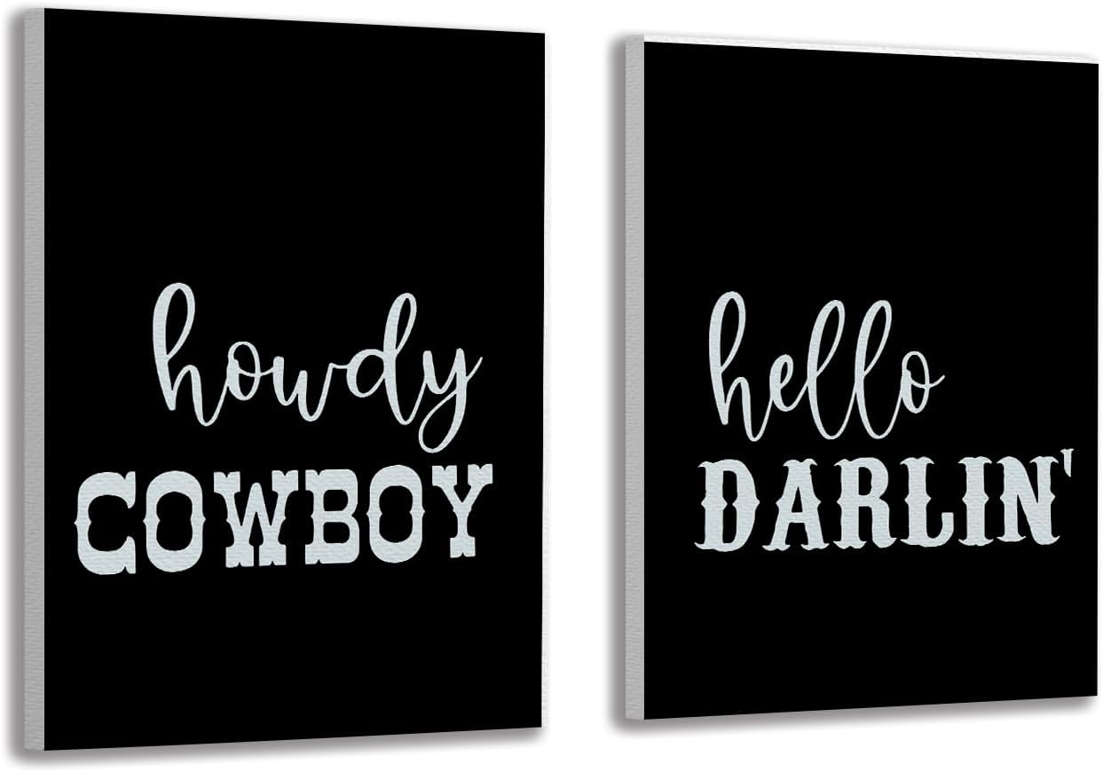 Amazon.com: KEUSPI Howdy Cowboy Hello Darlin Western Wall Art Set of 2 ...