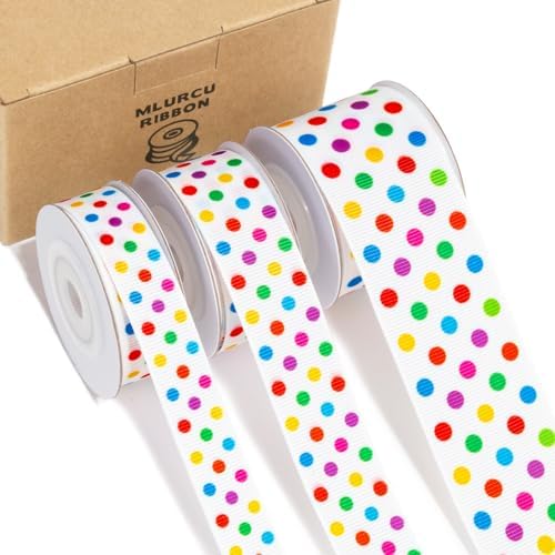 Amazon.com: Polka Dot Ribbon Set 3 Rolls 5/8", 7/8", 1.5" Rainbow ...