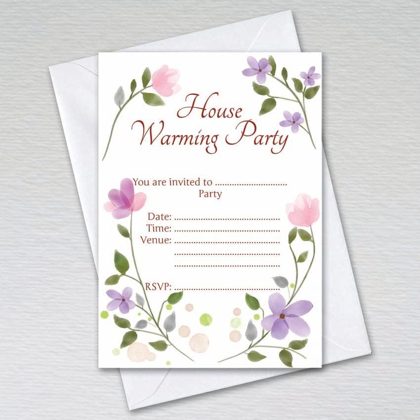Pack of House Warming Party Invitations with Envelopes: Watercolour ...
