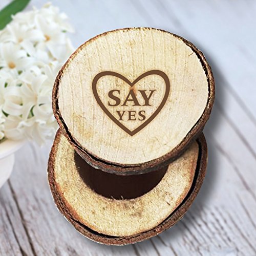 Amazon.com: Engraved Say Yes in Heart Wedding Ring Box Wood Rustic Ring ...