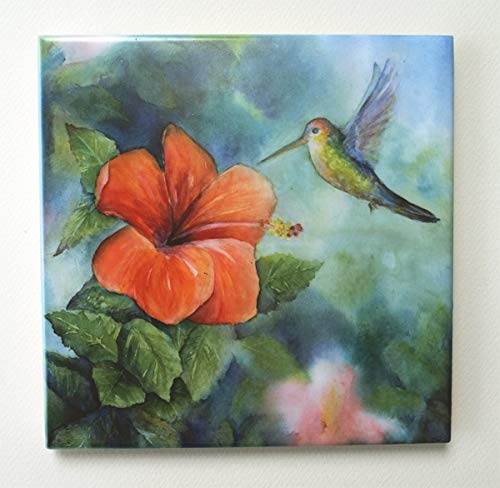 Amazon.com: Hummingbird Art Tile Trivet Original Elvira Para Art ...