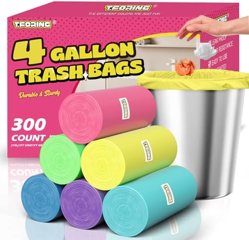 Amazon.com: T.FORING 300 Count 4 Gallon Small Trash Bags - 15 Liter ...