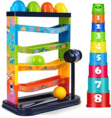 SooFam Pound a Ball Toy for Toddlers + 8 Stacking Cups For 1 2 3 Year ...