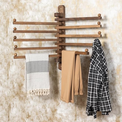 Amazon.com: Handmade Rotating Wooden Coat Rack, Wall-Mounted Wood Hooks ...