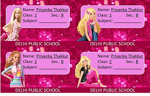 PARTY FUN GAMES School Books Name Labels - Barbie Theme Pattern - Pack ...