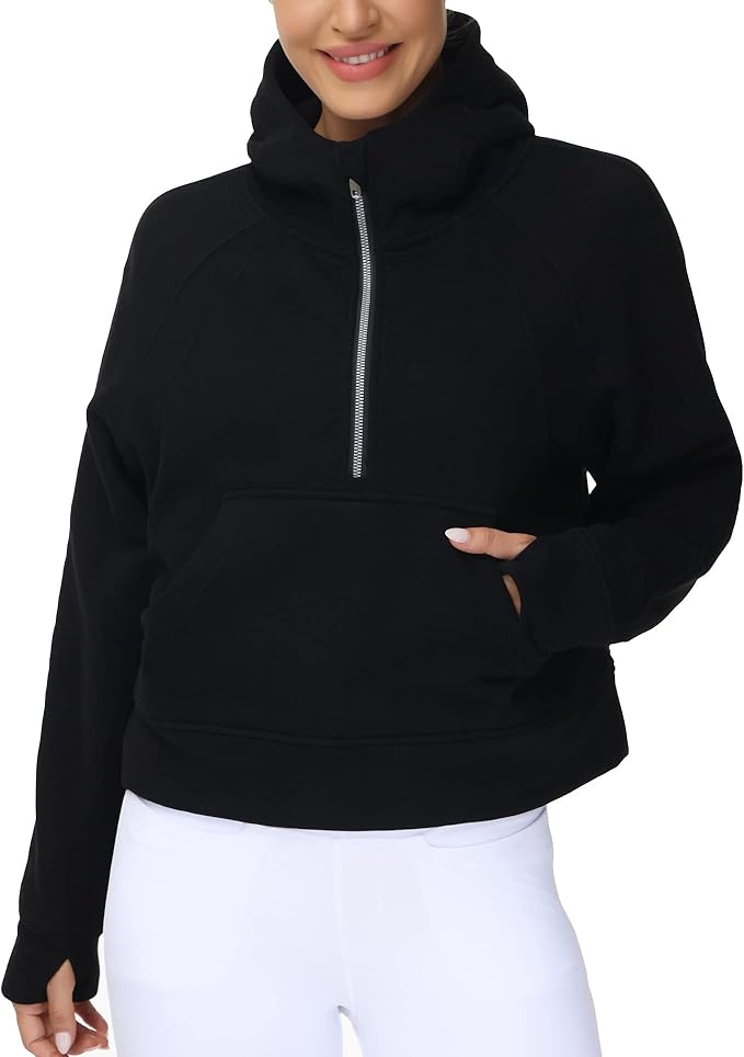 THE GYM PEOPLE Womens' Hoodies Half Zip Long Sleeve Fleece Crop ...