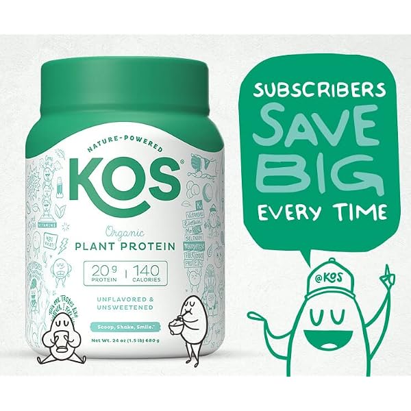 KOS Vegan Protein Powder, Unflavored & Unsweetened - Low Carb Pea ...