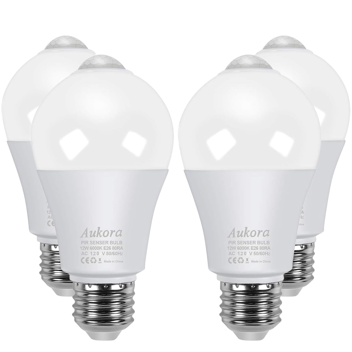 Aukora Motion Sensor Light Bulbs 4-Pack, 12W (100-Watt Equivalent) E26 ...