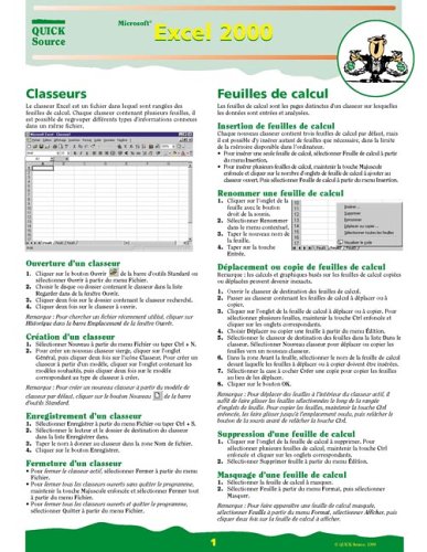 French Excel 2000 Quick Source Guide: Quick Source: 9781930674714 ...
