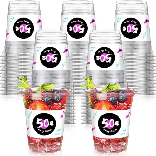 Amazon.com: Blushtier 100 Pcs 50's Themed Party Disposable Halloween Plastic Cups 12 oz Cheer ...