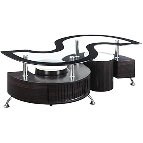 Amazon.com: Coaster 720218-CO Coffee Table with Stools, in Cappuccino ...