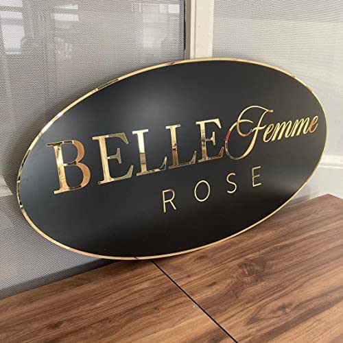 Amazon.com: Custom Oval Business Logo Name Sign, 3D Mirror Gold Logo ...