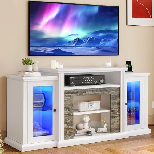Amazon.com: DWVO White TV Stand for 65 Inch TV, Modern Entertainment ...
