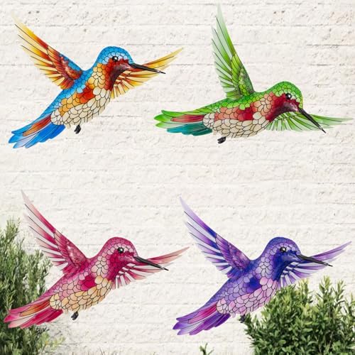 Manortang 4PCS Birds Metal Wall Art Decor, Colorful Mosaic Hummingbird ...