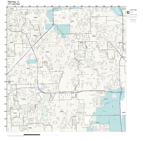 Amazon.com : ZIP Code Wall Map of Harvey, IL ZIP Code Map Laminated ...