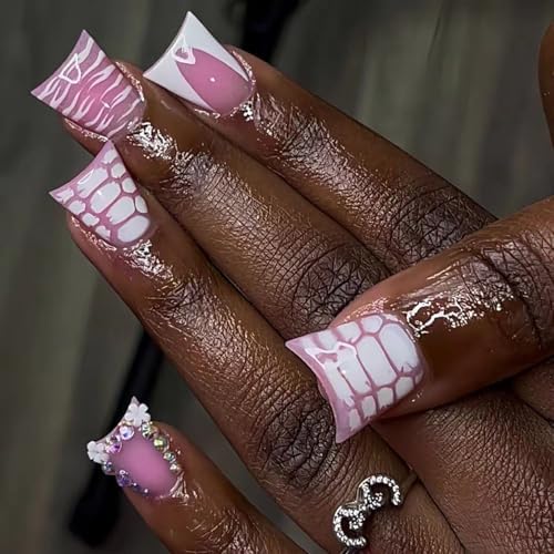 Amazon.com: FIEONCIY Press on Nails Duck Shaped Glossy Full Cover ...