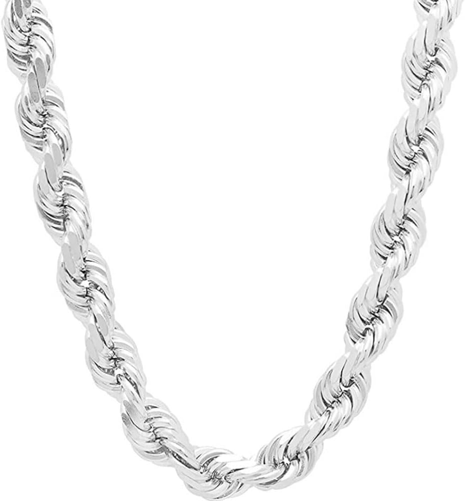 Amazon.com: TUOKAY 9mm White Silver Rope Chain for Men Women Rope Chain ...