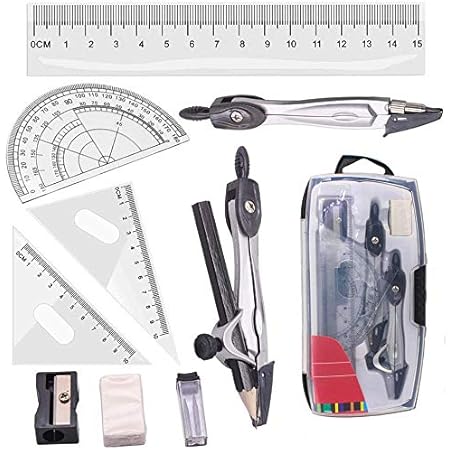 8 pièces Kit de Geometrie, Compas Scolaire Ensemble Outil de Géométrie ...