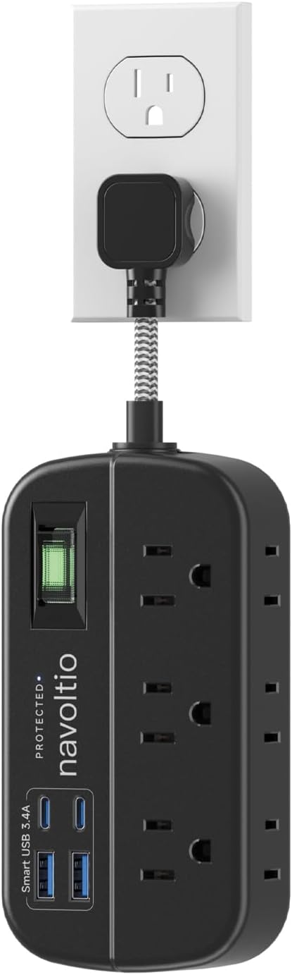 Amazon.com: Short Extension Cord Surge Protector, 6 AC Outlets with 4 ...