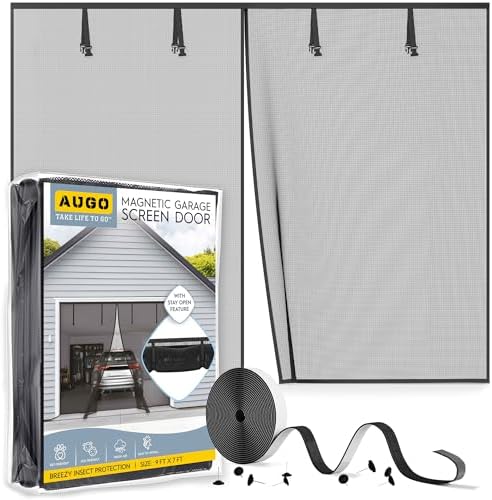 AUGO Garage Door Screen, 2 Car 9x7FT, Fiberglass mesh with Magnetic ...