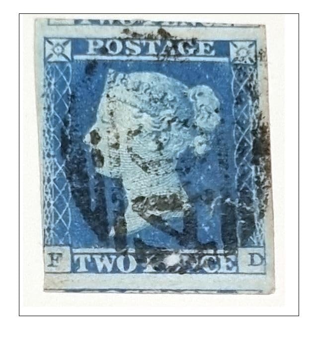 Original Penny Red and 2 Penny Blue GB postage stamps Imperforated ...