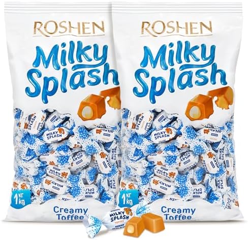 Amazon.com : Roshen Milky Splash Toffee Candy, Creamy Toffee with Milk ...