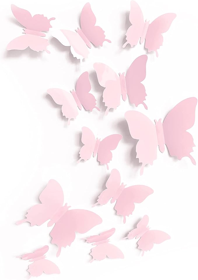 Amazon.com: Cute Pink Butterfly Wall Decor 24 pcs, Girls Room Wall ...