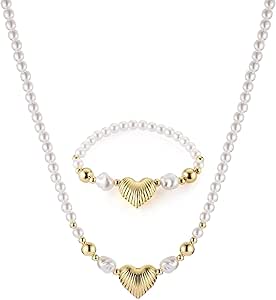 Amazon.com: HZMAN Pearl Jewelry Set for Women Gold-plating Love Heart ...