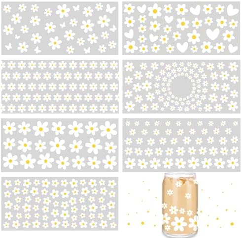 Amazon.com: Whaline 8Pcs Daisy Flower Cup Wrap Transfer Stickers White ...