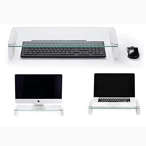 Clear Glass Computer Monitor Stand Riser, Desktop Shelf Save Place ...