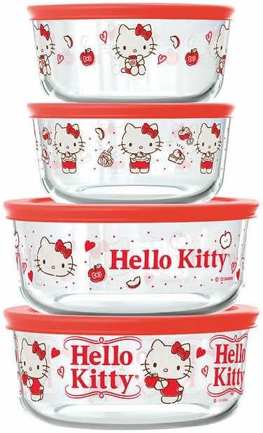 Amazon.com: Pyrex 8-Piece Decorated Hello Kitty Glass Food Storage Set ...
