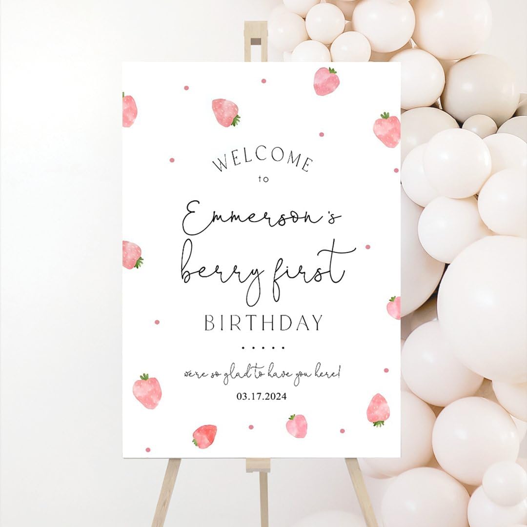 Amazon.com: Custom Strawberry First Birthday Welcome Sign, Berry First ...