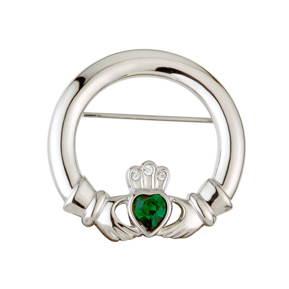 Amazon.com: Claddagh Brooch Rhodium Plating & Crystals Pin Irish Made ...