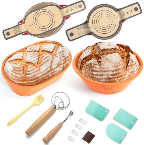 Amazon.com: Mee 2ou Banneton Bread Proofing Basket Set - 10 Inch Oval ...