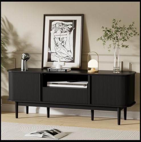 Amazon.com: 63" Black Tambour TV Stand with Sliding Door, Media Console ...