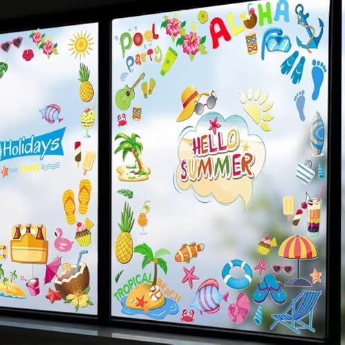 Amazon.com: 9PCS Large Summer Window Clings Hawaiian Window Stickers ...