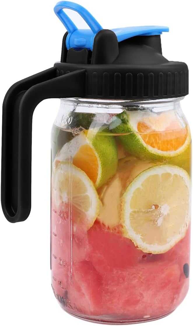 Amazon.com: Glass Mason Jar Pitcher Wide Mouth, 32 oz Mason Jar Pitcher ...