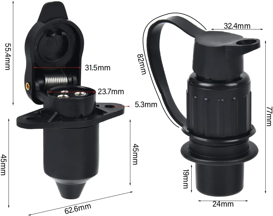 Buy NA 2 Pack 3 Pin Plug and Socket, 3 Pin Plug Socket, Din 9680 ...