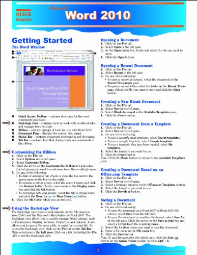 Word 2010 Quick Source Reference Guide: Quick Source: 9781935518068 ...