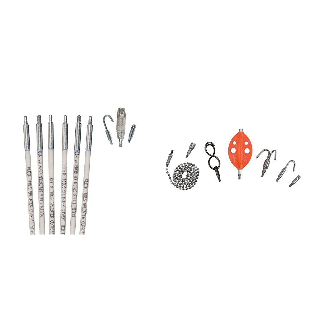 Klein Tools Glow Fish Rod Set (30-Foot) and Splinter Guard Wire Fish ...