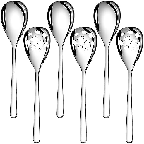 6 Piece Serving Spoons Set, Includes 3 Serving Spoons and 3 Slotted ...
