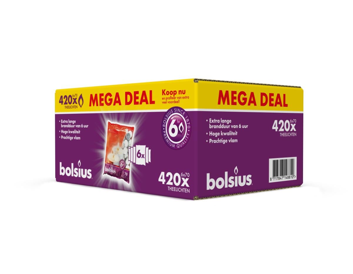 Bolsius - Value Pack Tea Lights - Box of 420 - Tea Light - White - Long ...