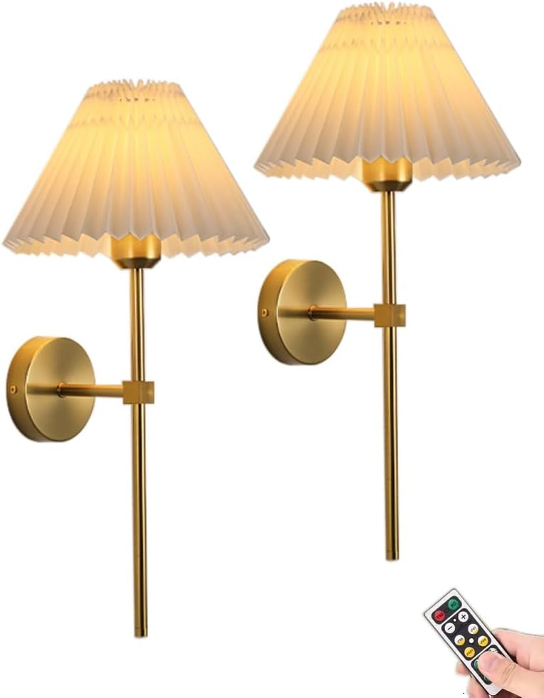 Battery Operated Wall Sconces Set of Two with Remote,Wireless Wall ...