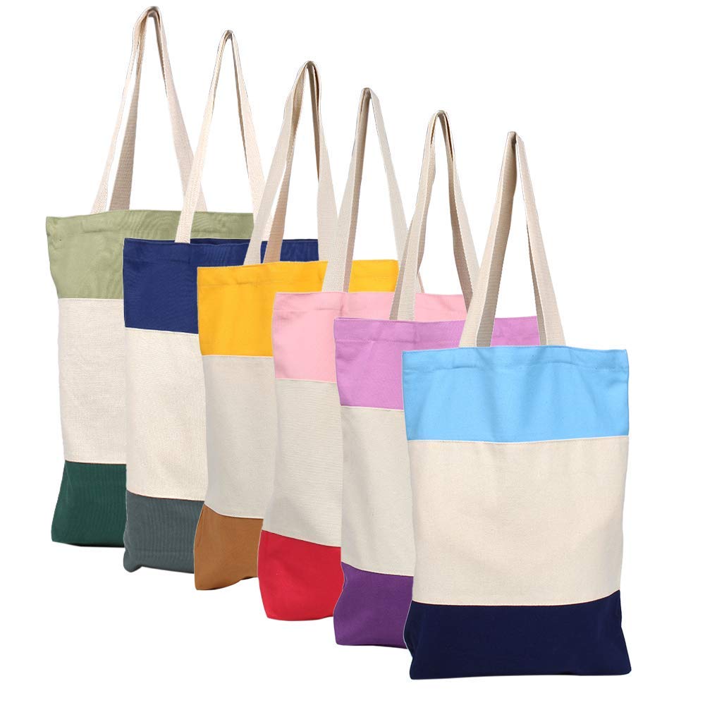 Amazon.com: M-Aimee Tri-Color Canvas Blank Shopping Tote Bags, 13"W x ...
