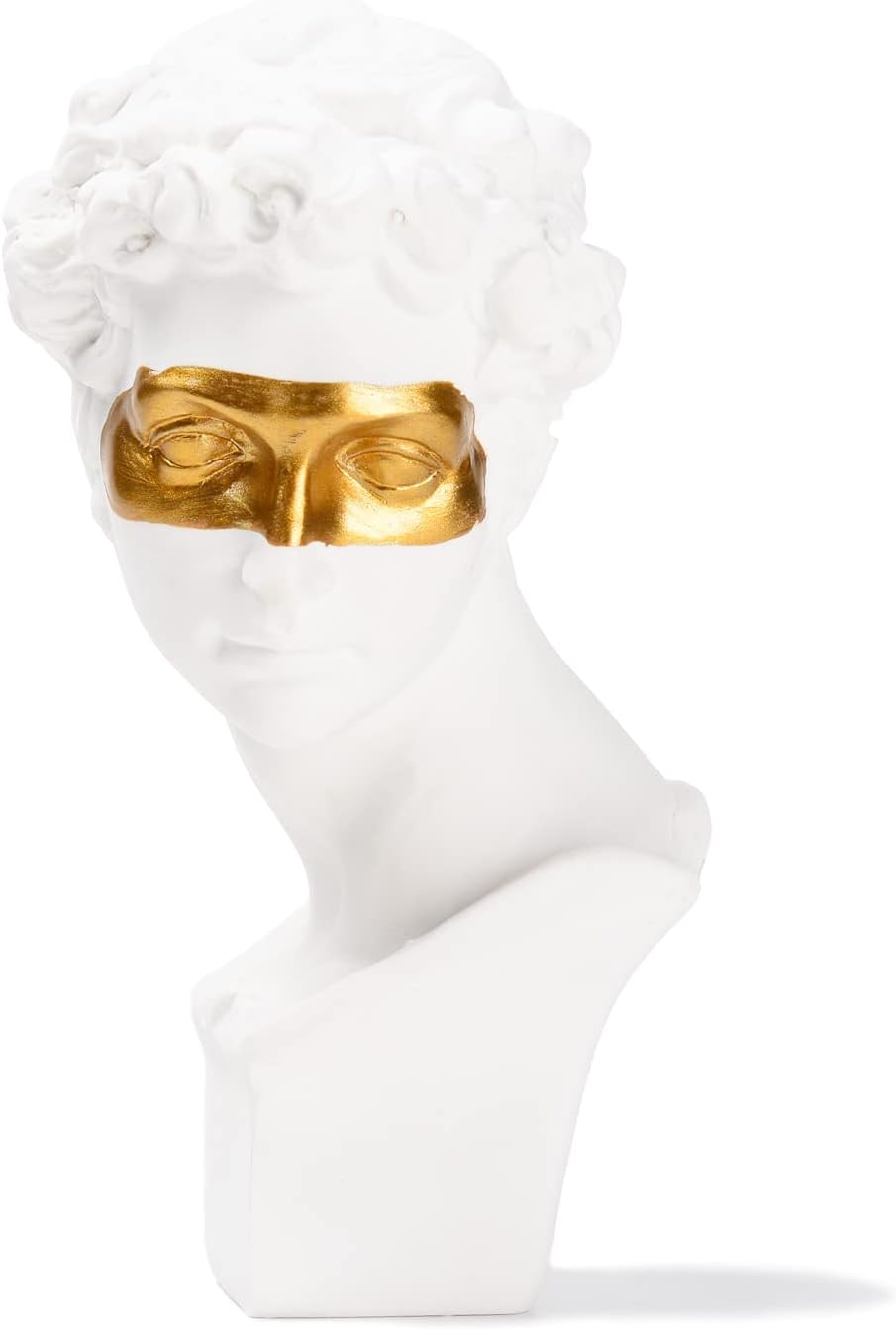 Amazon.com: BRABUD Greek Mask David Man Bust Statue Resin White Gold ...